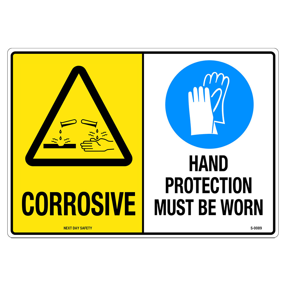 Warning Corrosive and Mandatory Hand Protection Must Be Worn Sign ...