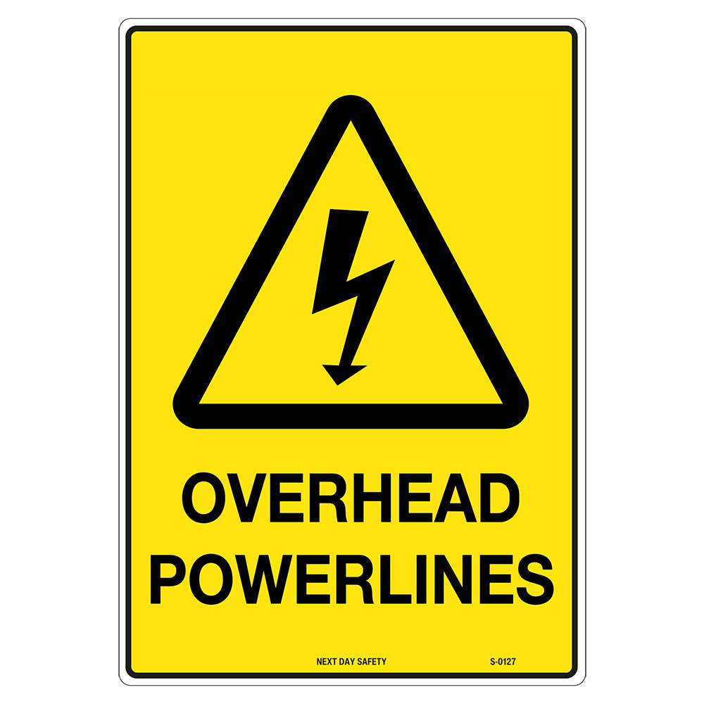 Warning Overhead Powerlines Sign - Next Day Safety