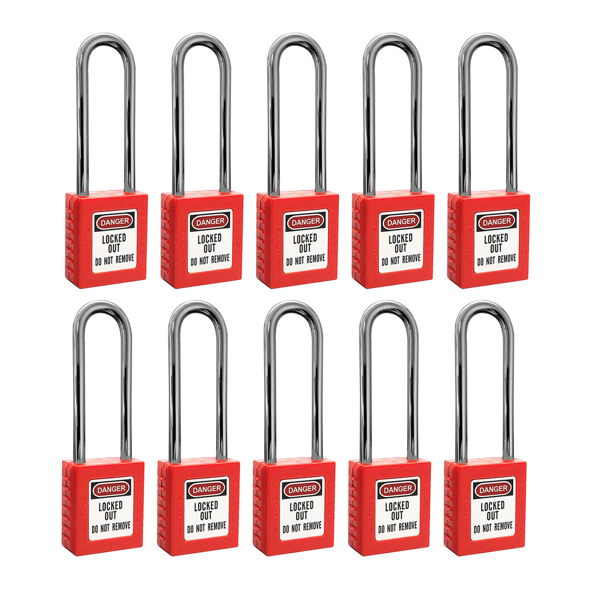 Set of 10 Long Shackle Lockout Padlocks - Next Day Safety