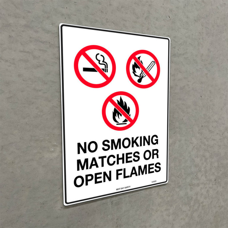 No Smoking Matches or Open Flames Prohibition Sign - Next Day Safety