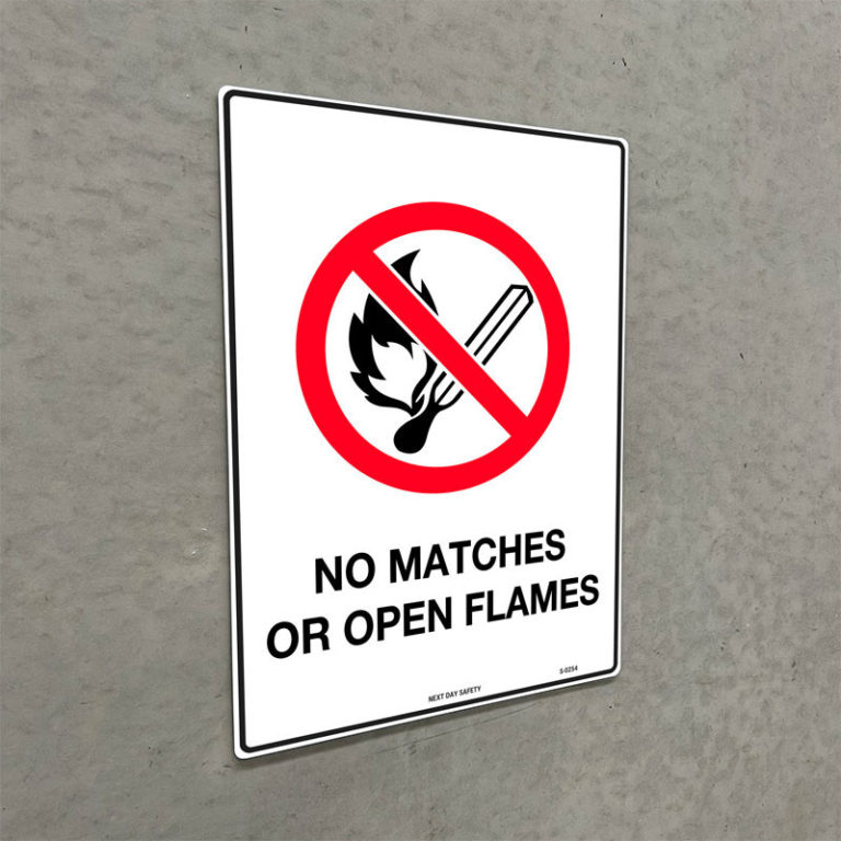 No Matches Or Open Flames Prohibition Sign - Next Day Safety