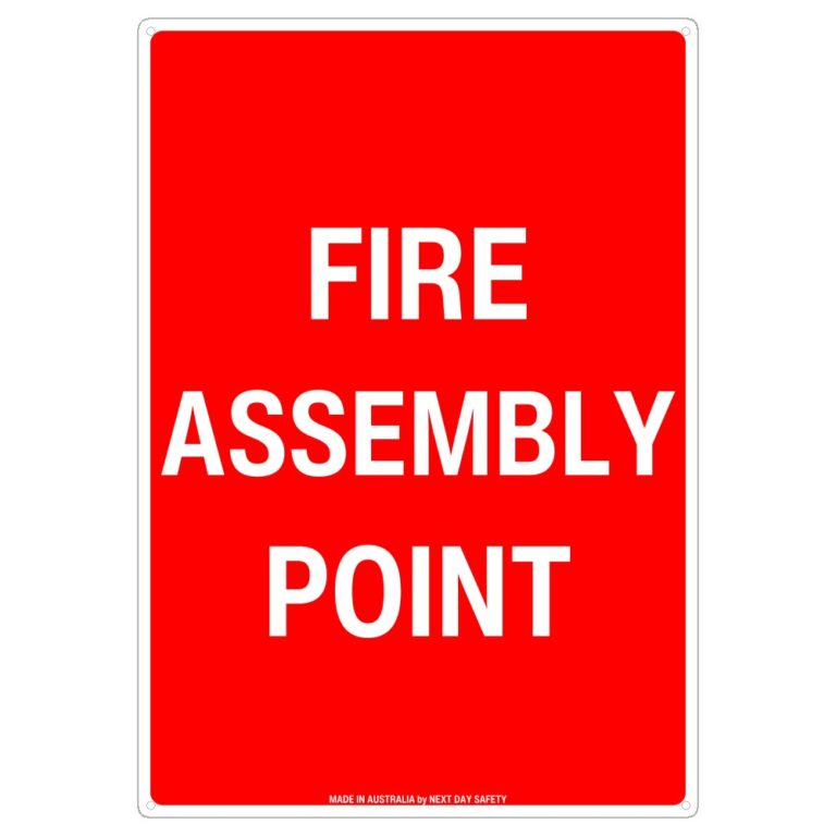 Fire Assembly Point Safety Sign - Red and White - Next Day Safety